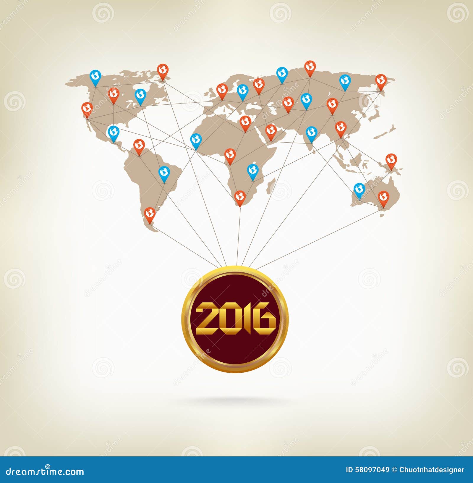 2016 Happy New Year in the World with Map Stock Vector - Illustration ...