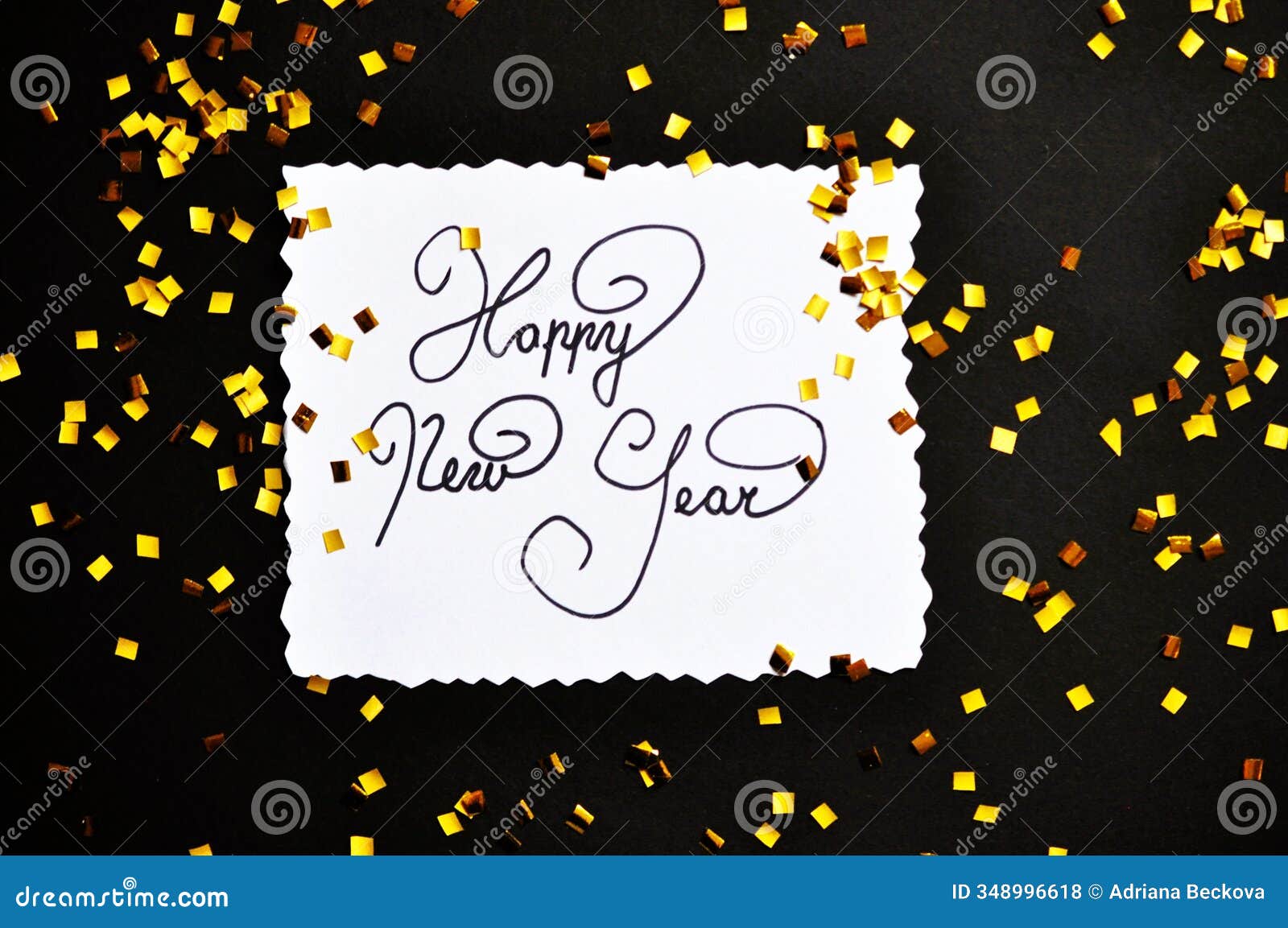 Happy New Year Write between Golden Confetti Stock Illustration ...