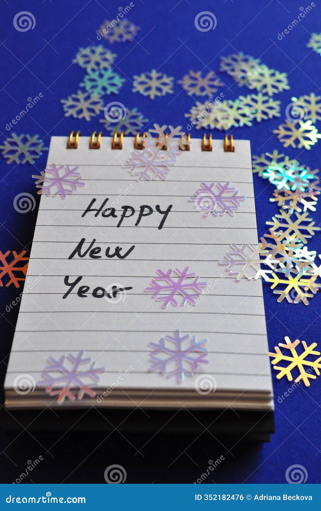 Notebook with Happy New Year Write on Blue Background Stock Photo ...