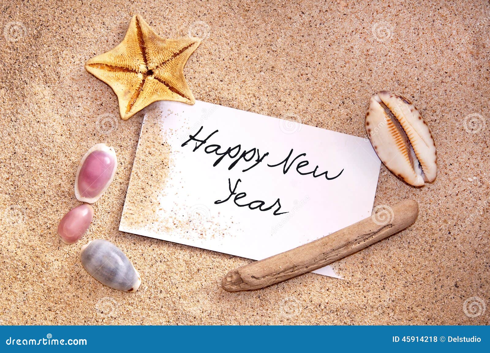 Happy New Year, Written on a Note in the Sand Stock Photo - Image of ...
