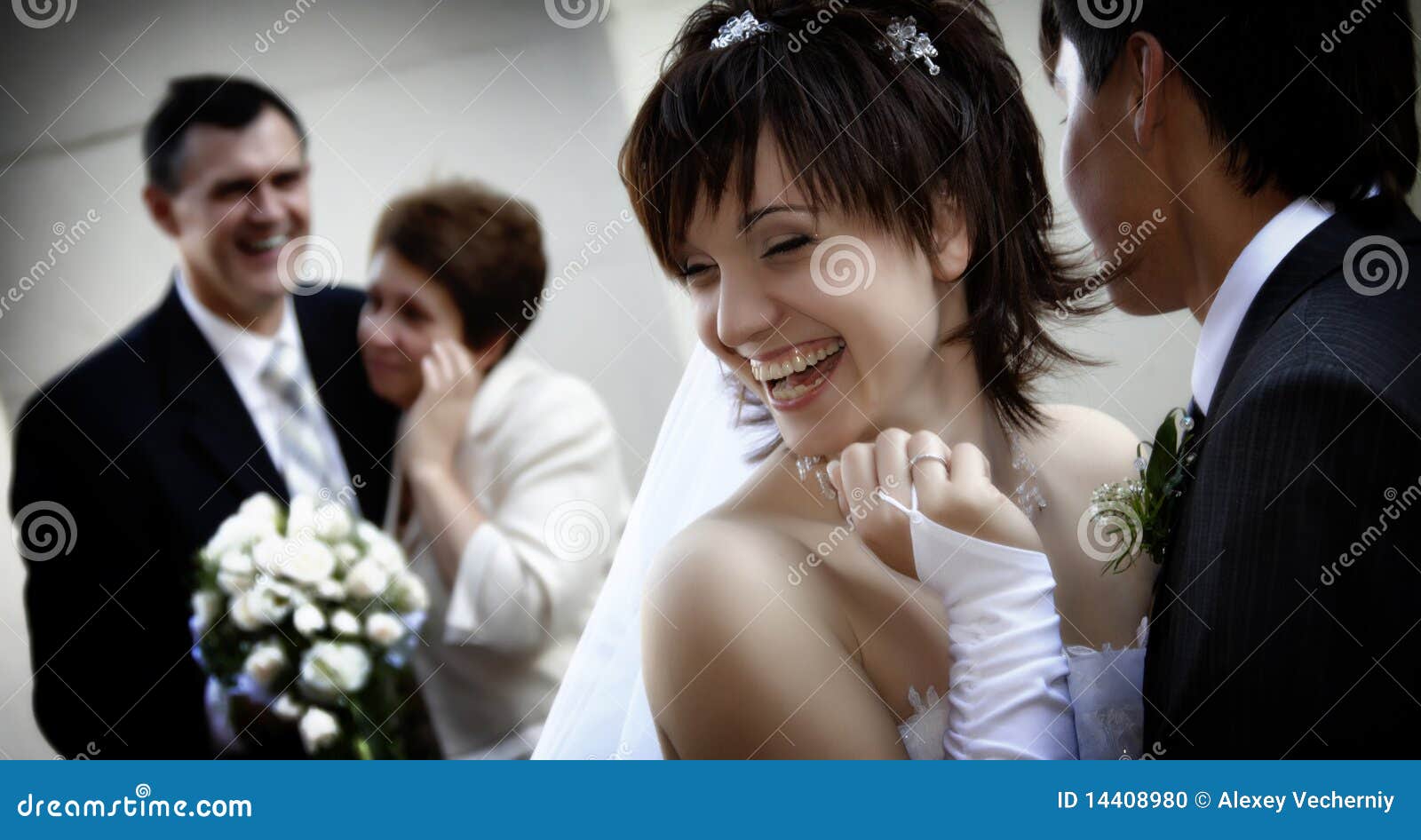 Happy Newly-married Couple with the Parents Stock Photo - Image of suit ...