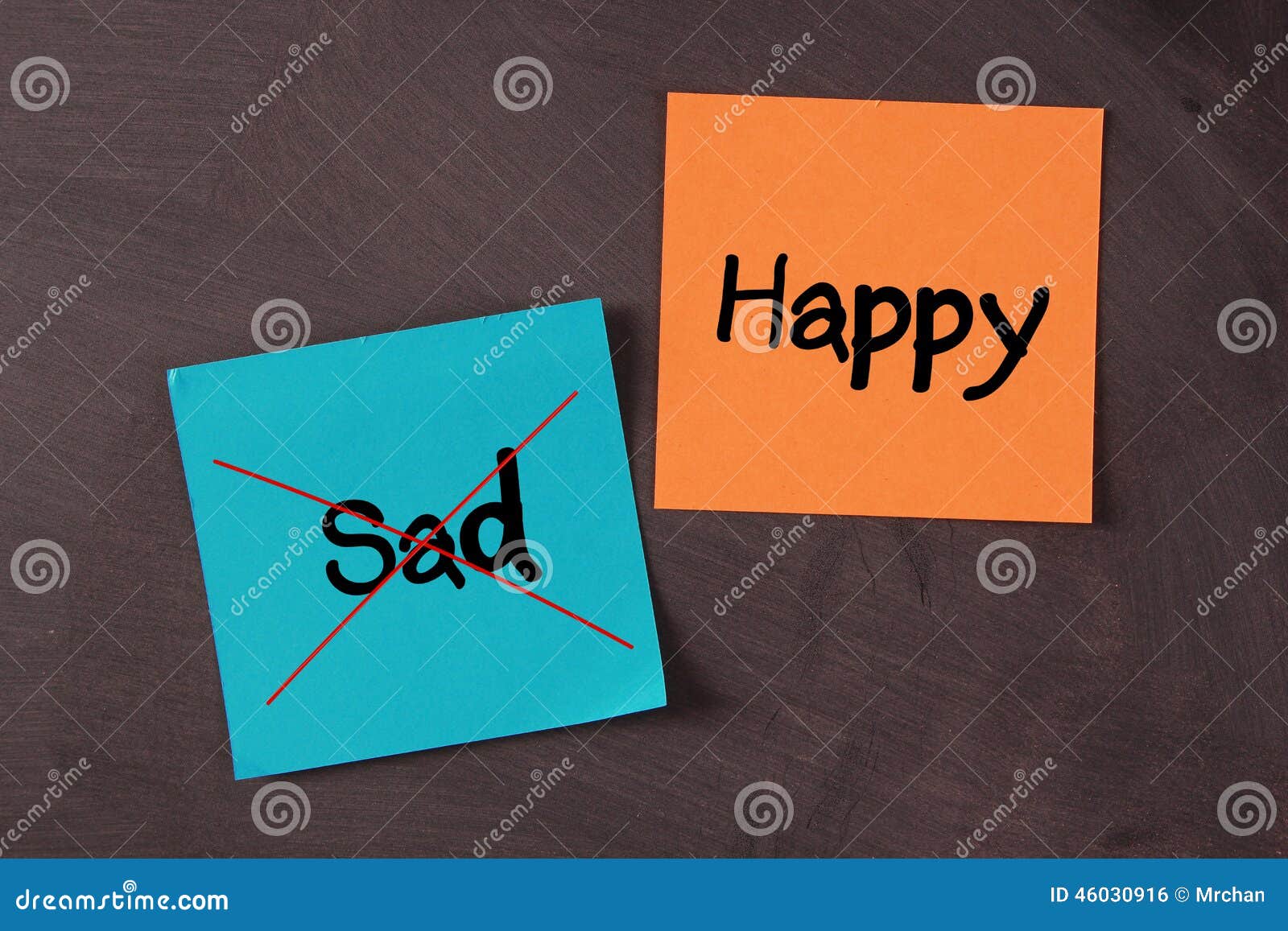 Happy, Not Sad stock photo. Image of handwriting, board - 46030916