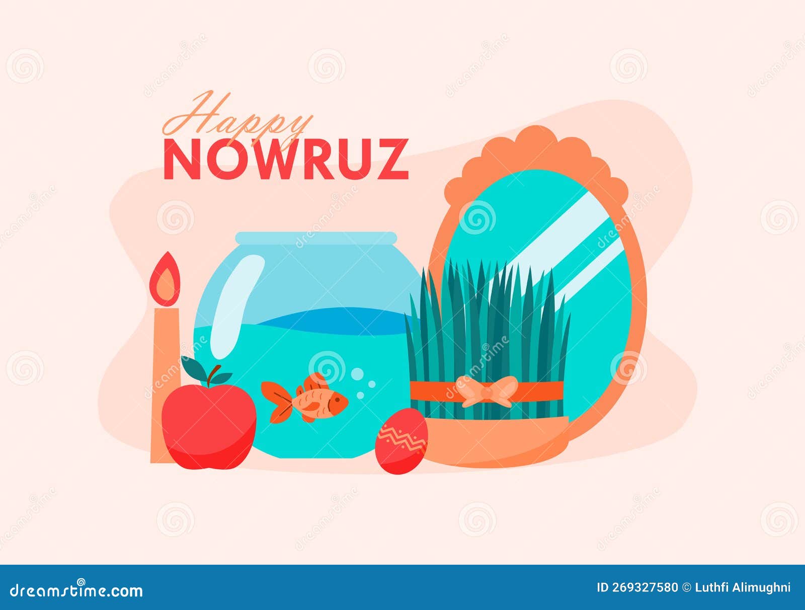 Happy Nowruz Day Or Iranian New Year Illustration With Grass Semeni And ...