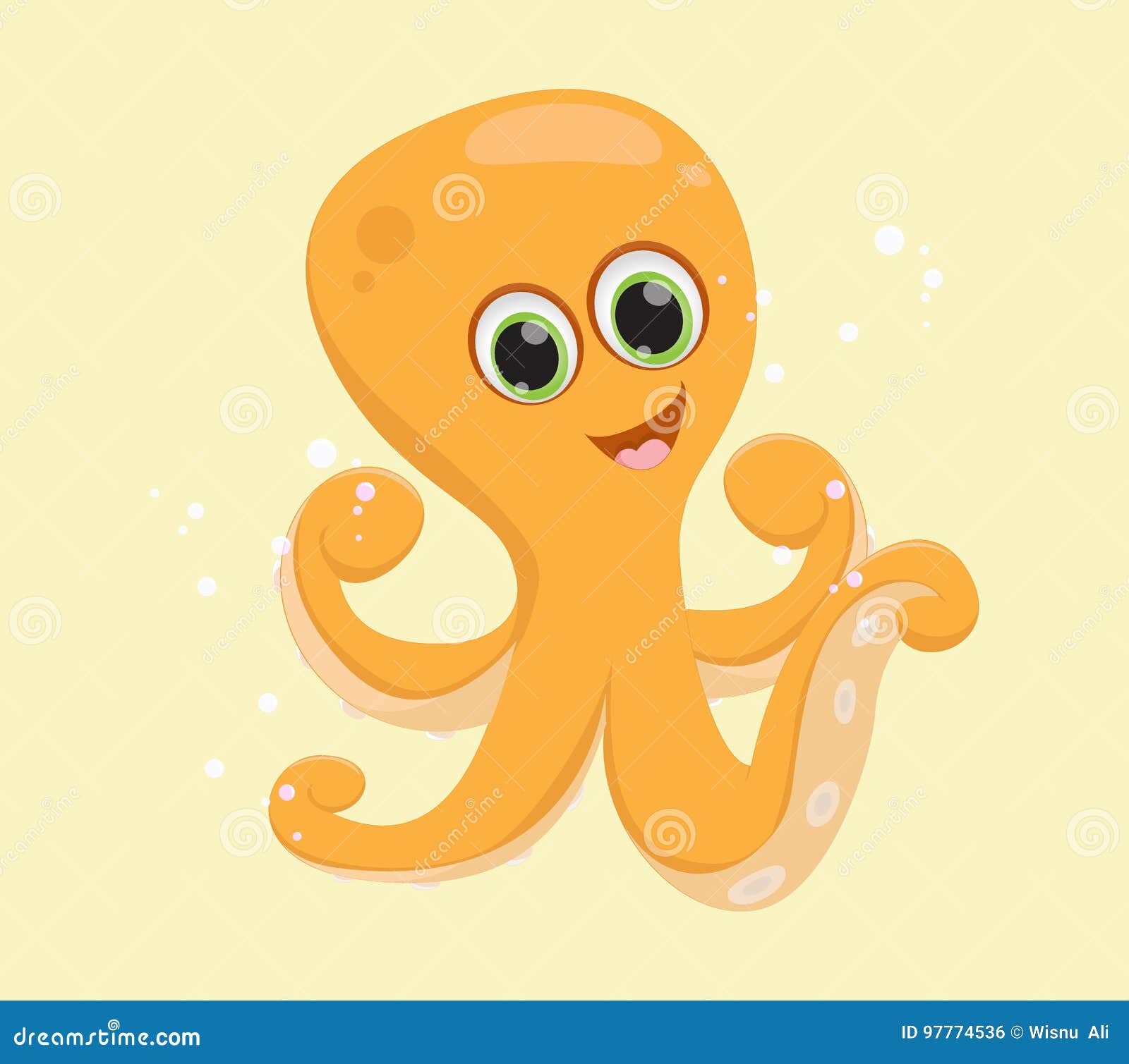 Happy Octopus Underwater Fantasy Monochromatic Flat Vector Character ...