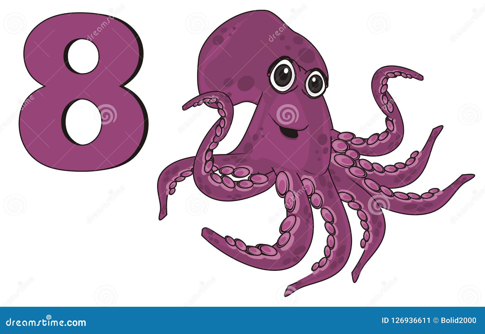 Happy octopus with number stock illustration. Illustration of life ...