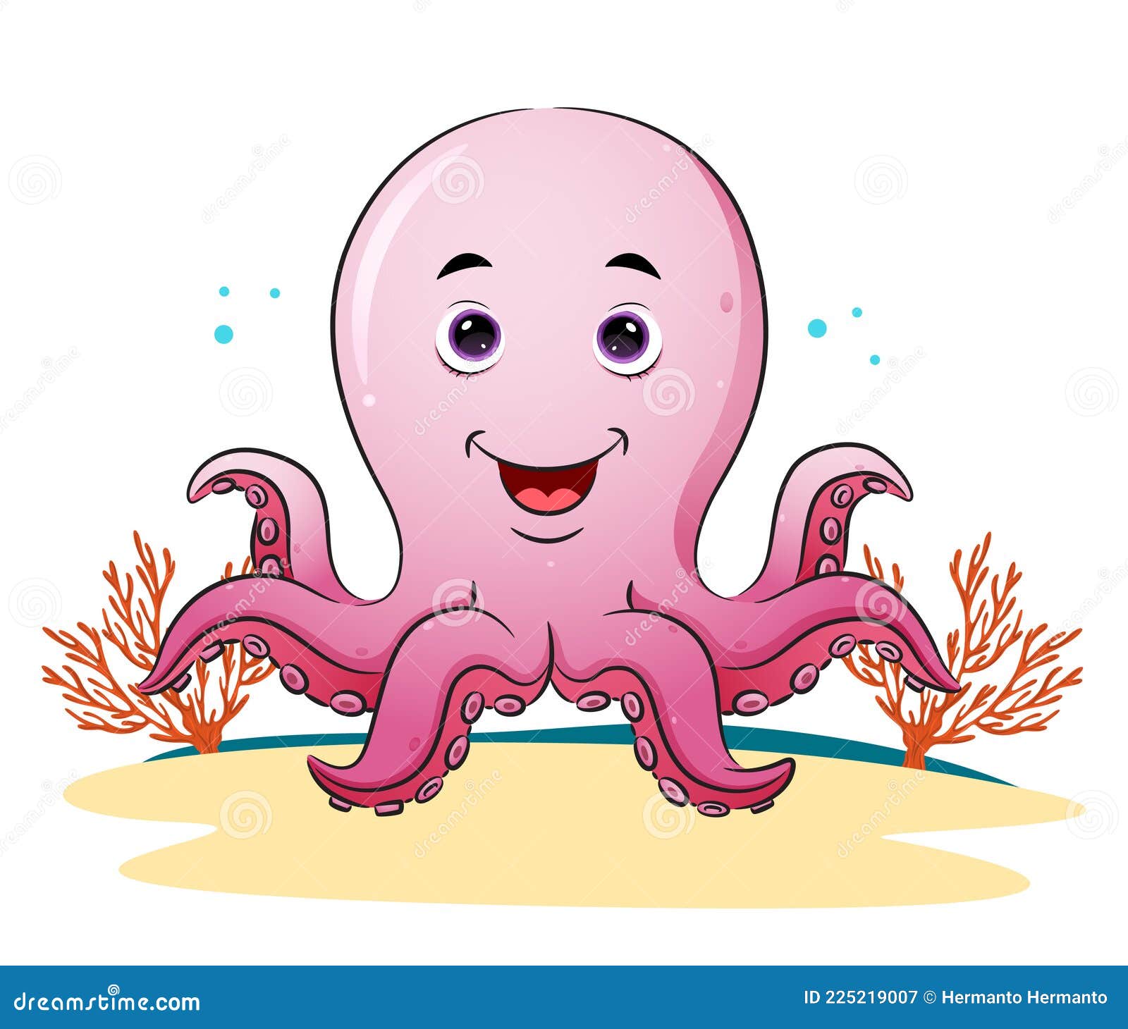 The Happy Octopus is Posing and Smiling Under the Water Stock Vector ...