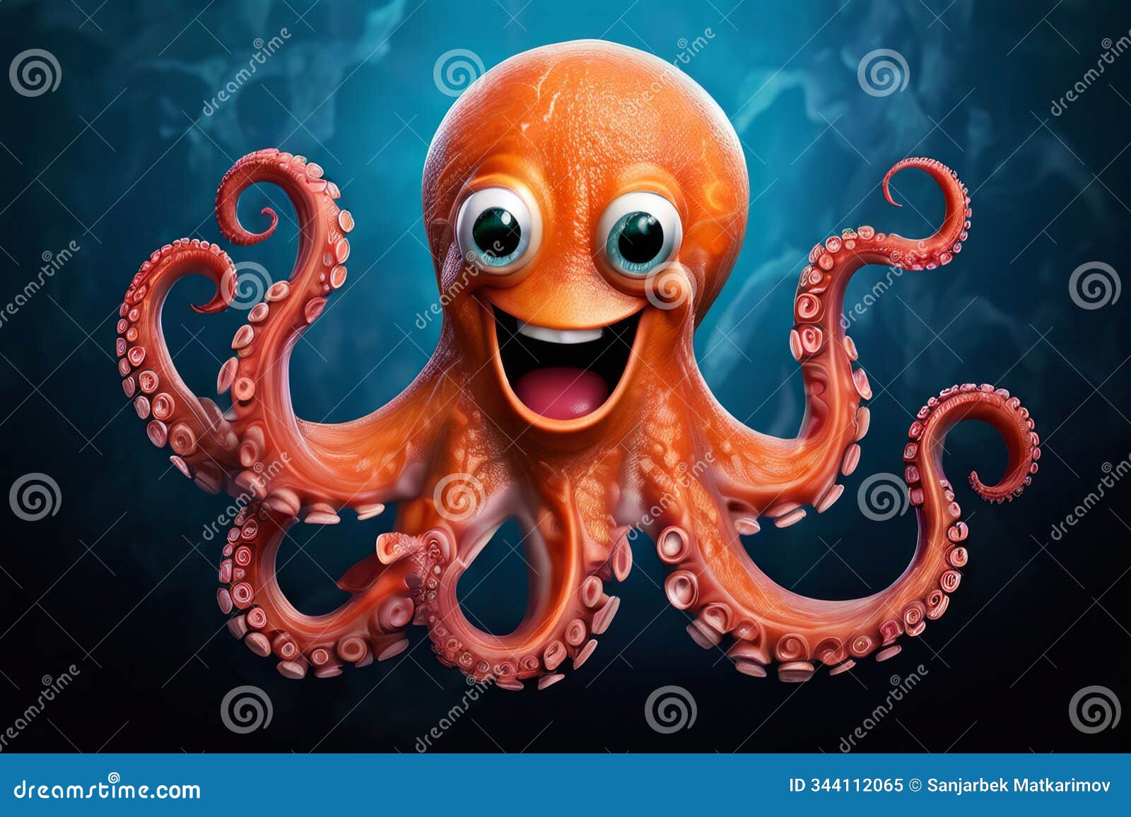 Happy Octopus a Smiling Octopus with Wavy Tentacles Stock Illustration ...