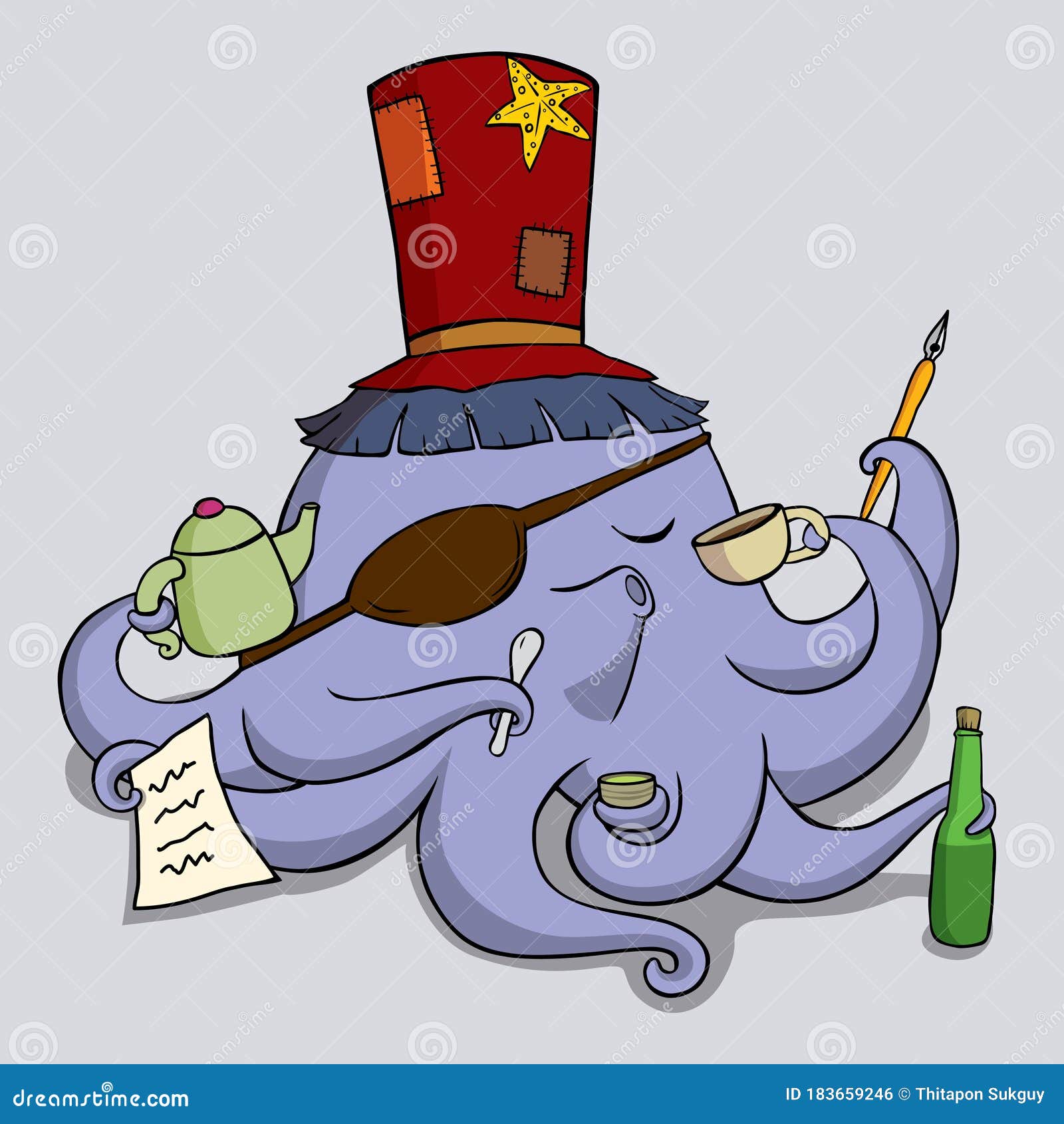 Happy octopus working stock illustration. Illustration of freelance ...