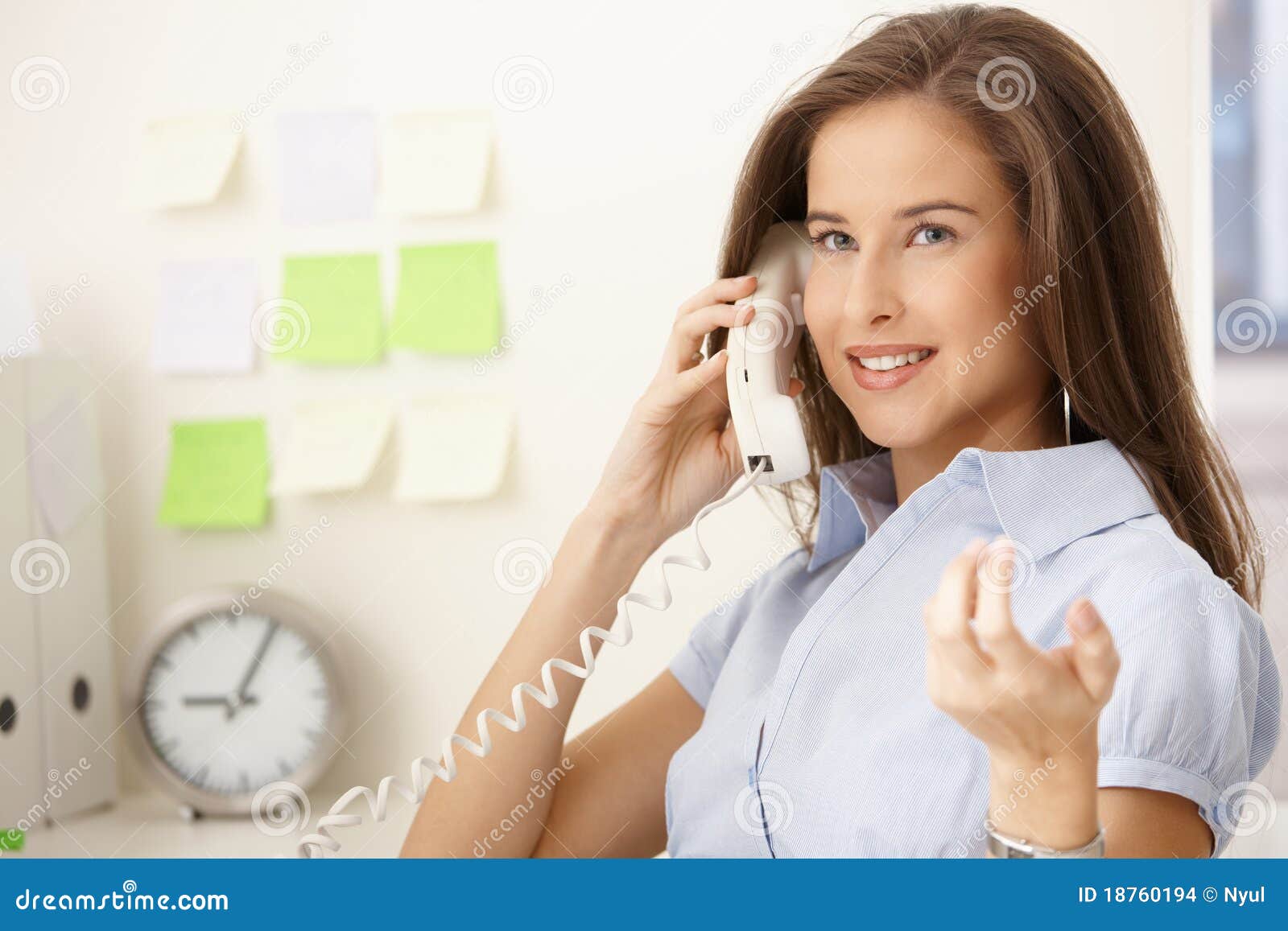 Happy office girl on call stock photo. Image of desk - 18760194