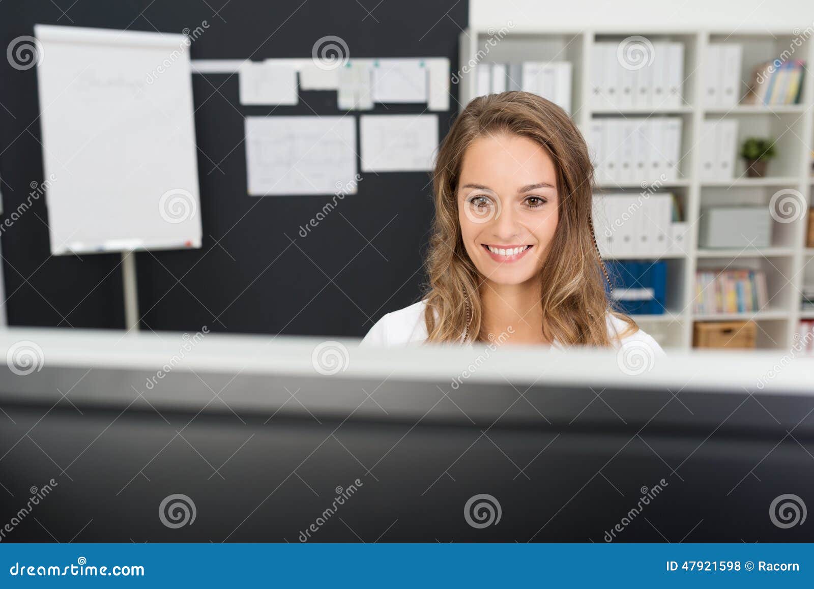 Happy Office Girl Working with Her Computer Stock Photo - Image of ...
