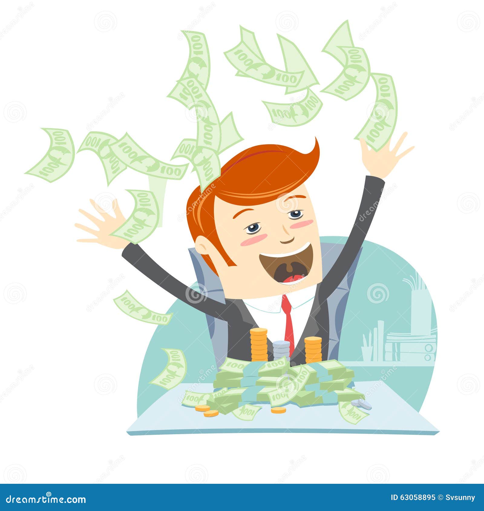 Happy Office Man Hipster Sitting at the Table and Throwing Money Stock ...