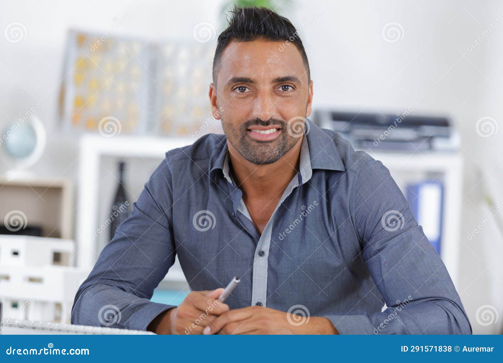 Happy Office Worker in Office Stock Photo - Image of laptop, theoffice ...