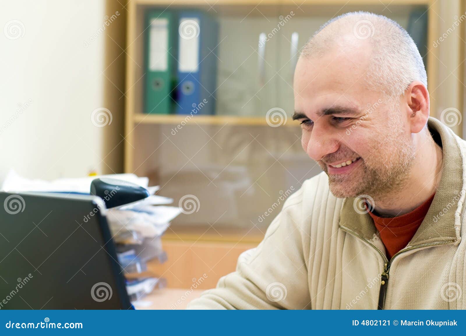 Happy office worker stock image. Image of worker, notebook - 4802121