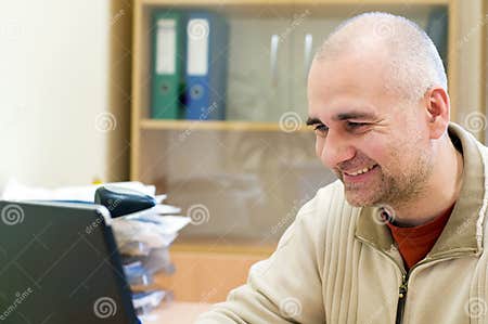 Happy office worker stock image. Image of worker, notebook - 4802121