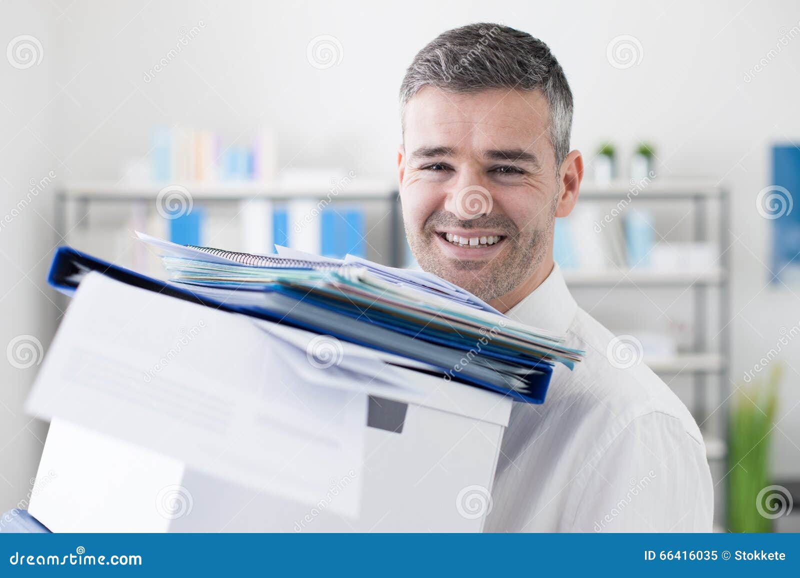 Happy Office Worker Carrying Boxes Stock Image - Image of moving ...