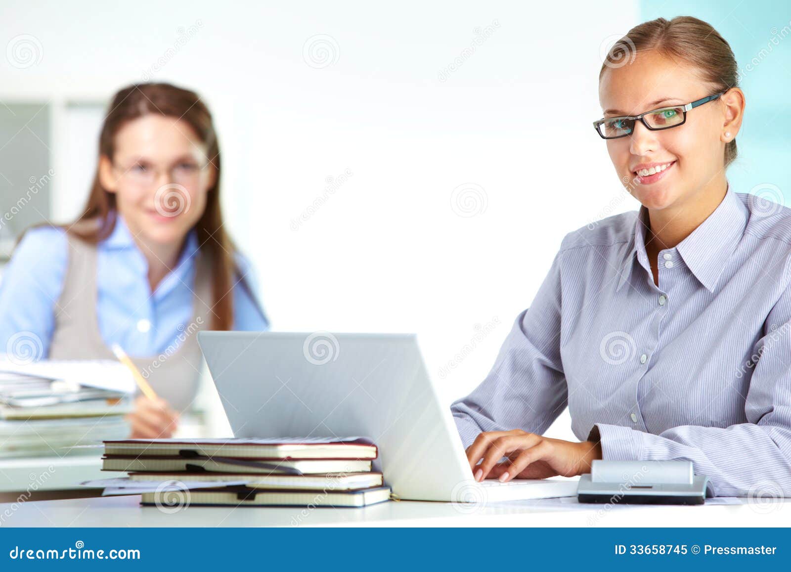 Happy office worker stock image. Image of coworker, foreground - 33658745