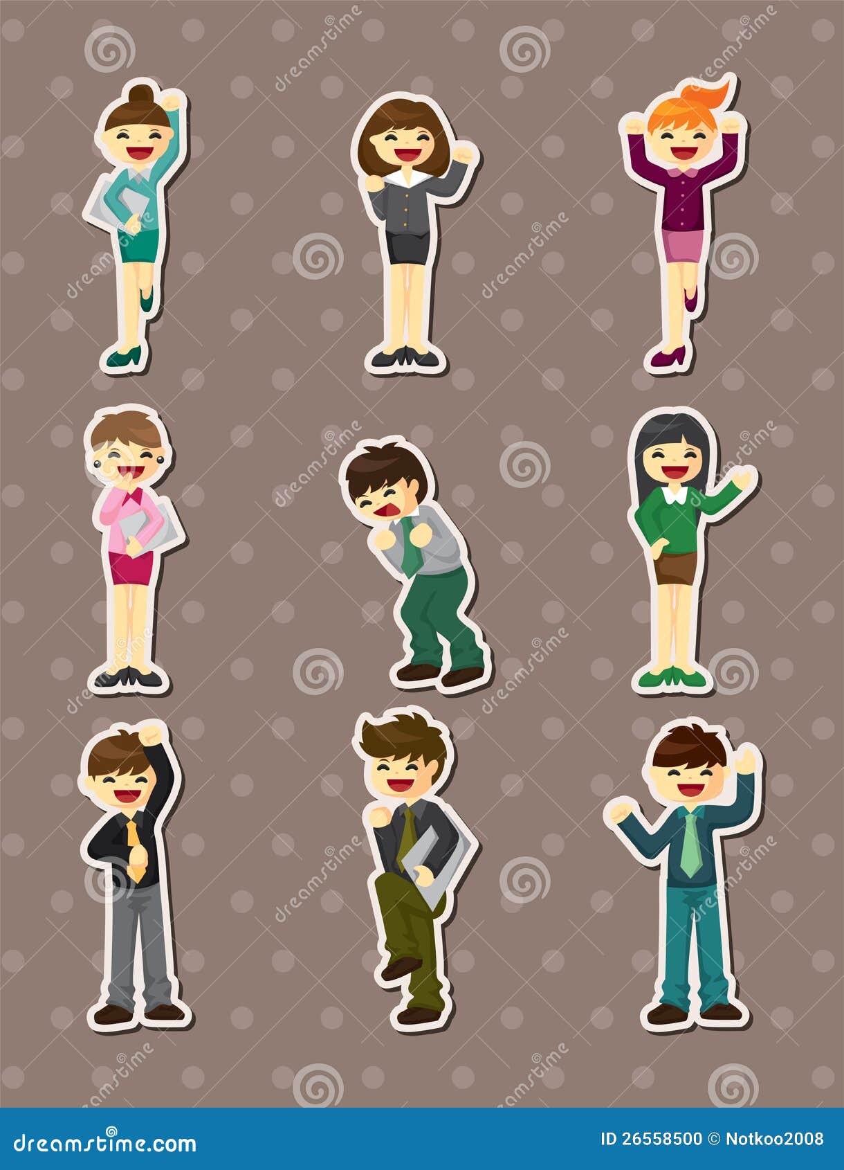 Happy Office Worker Stickers Stock Vector - Illustration of lady ...