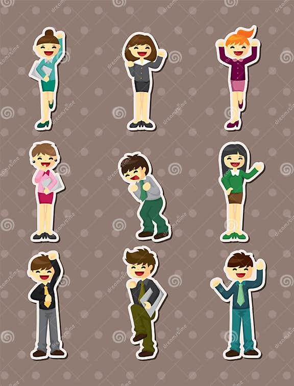 Happy Office Worker Stickers Stock Vector - Illustration of lady ...