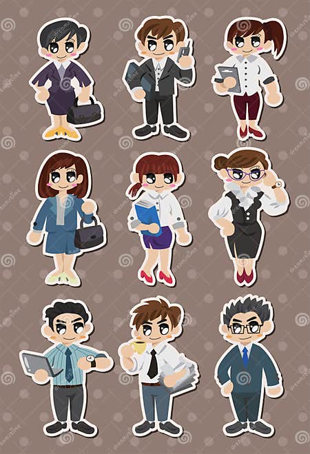 Happy Office Worker Stickers Stock Vector - Illustration of internet ...