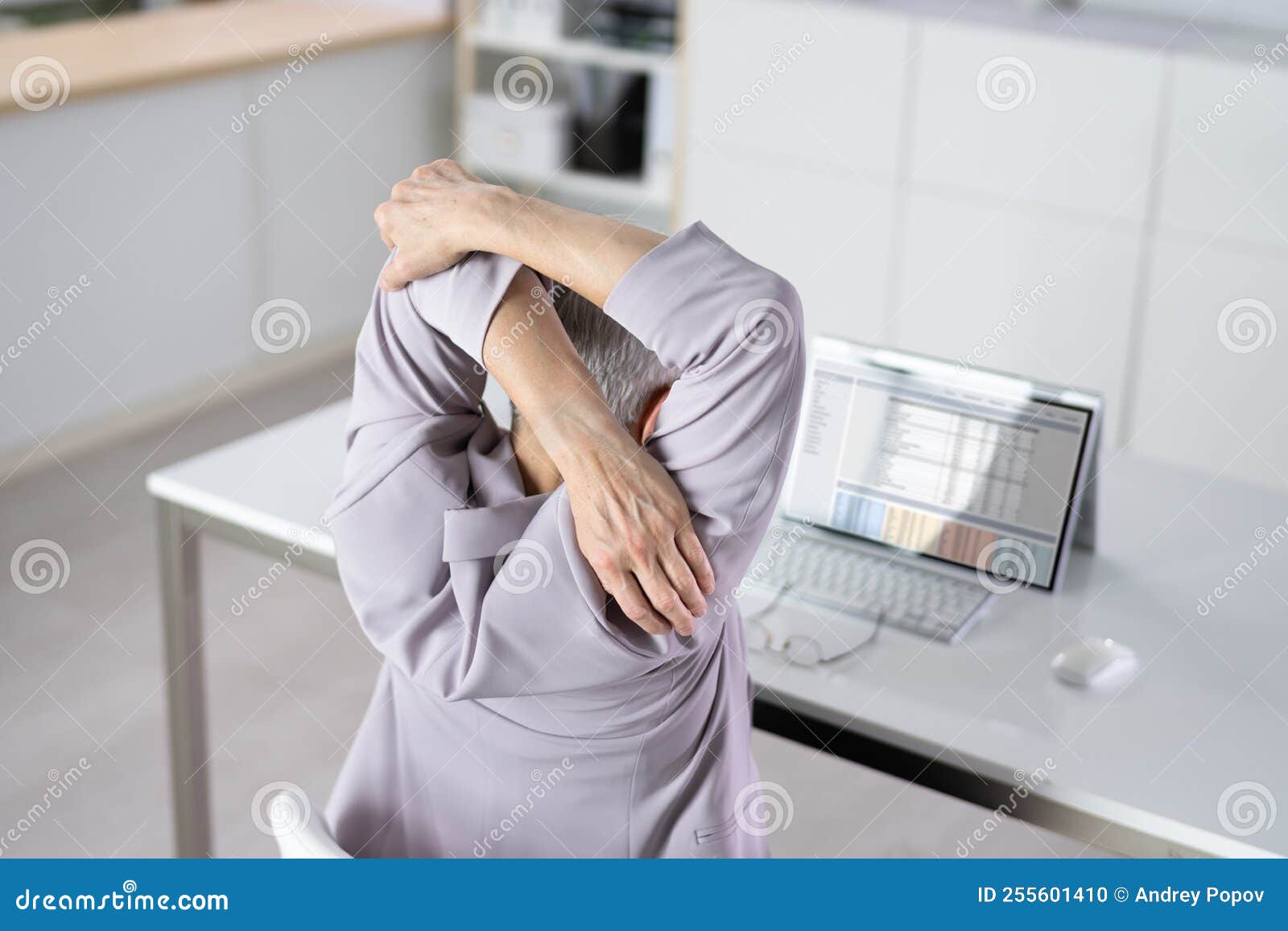 Happy Office Worker Stretching Stock Photo - Image of profits, employee ...