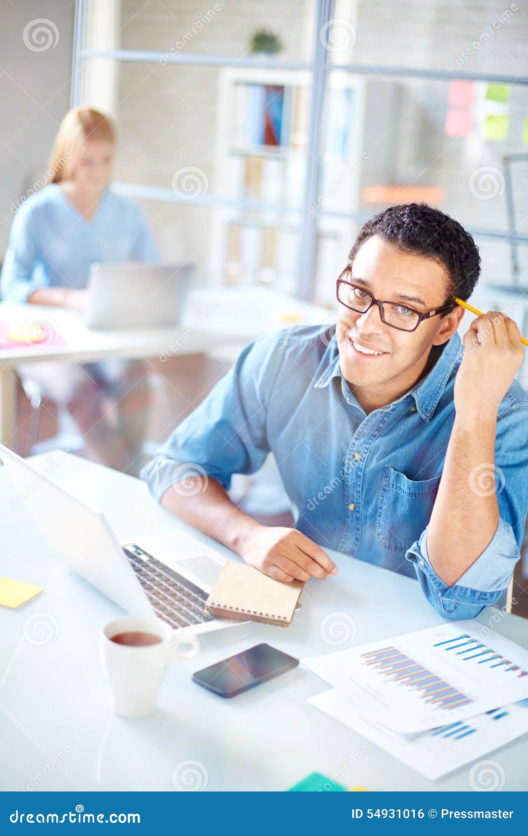 Happy office worker stock photo. Image of sitting, businessman - 54931016