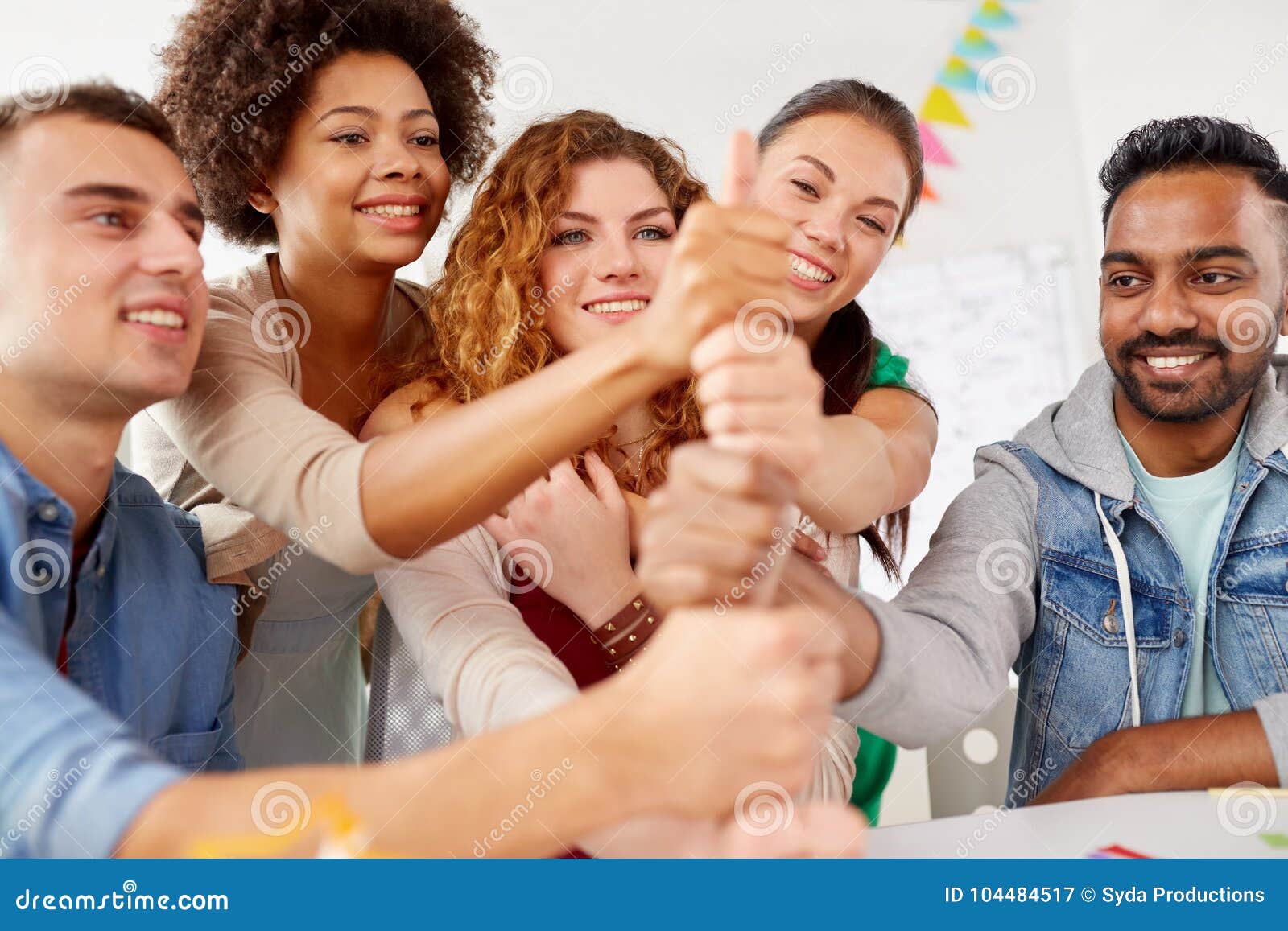 Happy Office Workers Doing Teamwork Gesture Stock Image - Image of ...