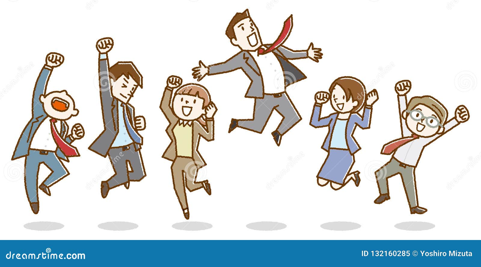 Happy Office Workers Jumping Up Stock Vector - Illustration of white ...