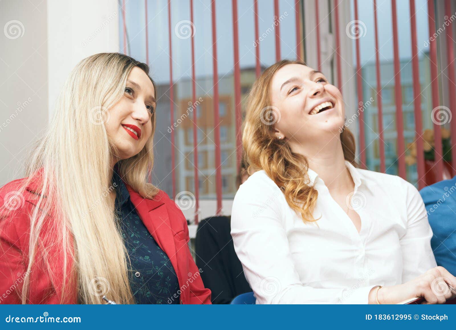 Happy Office Workers Managers Laughing at Meeting. Stock Image - Image ...