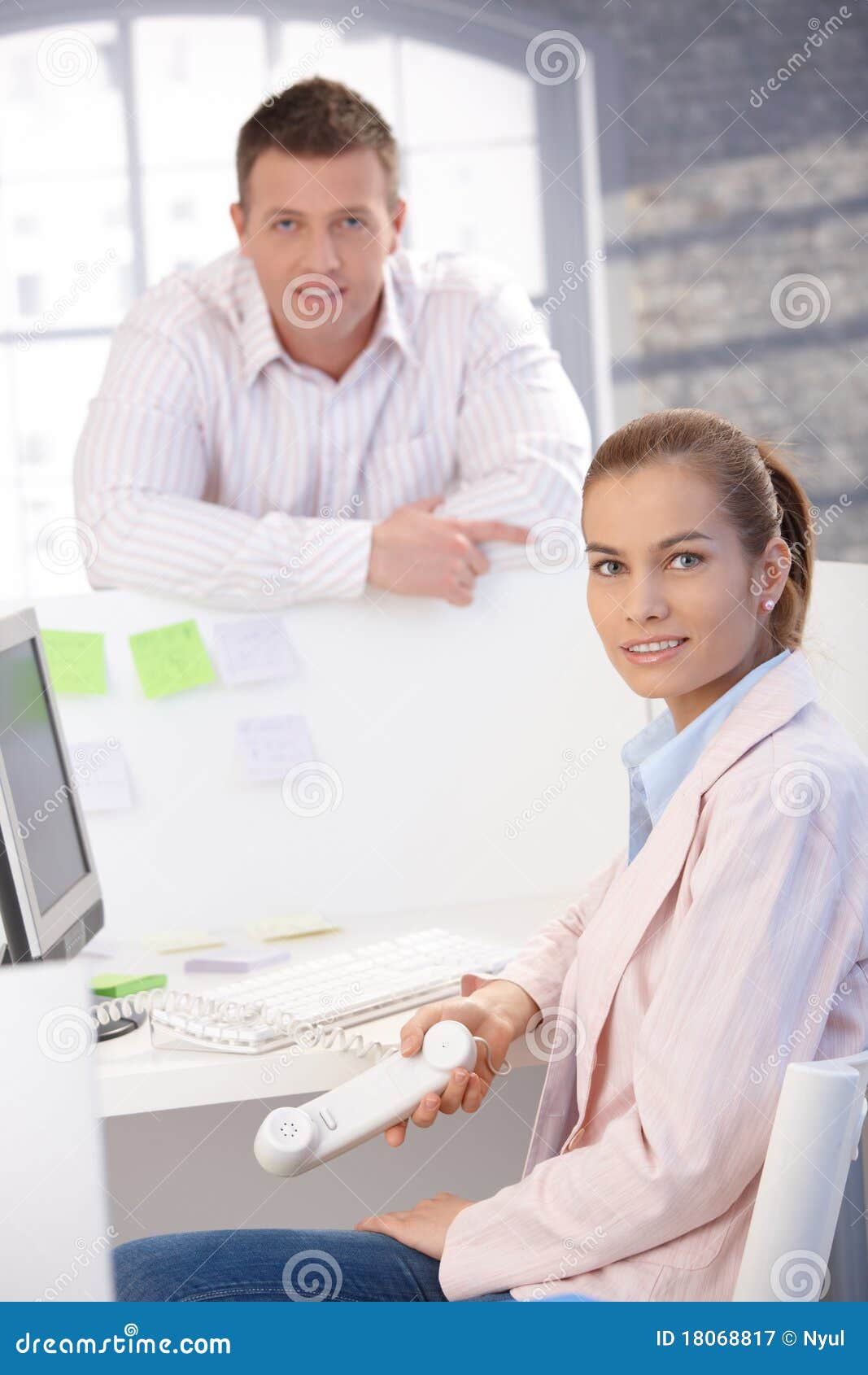 Happy Office Workers Smiling in Office Stock Image - Image of adult ...