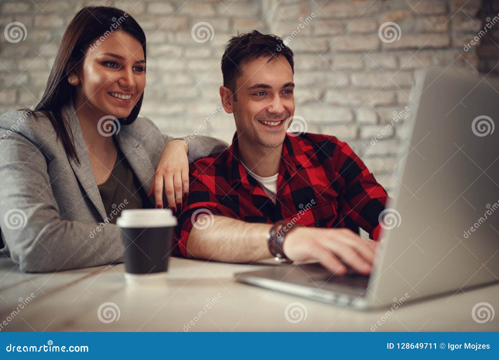 Happy office workers stock image. Image of brainstorming - 128649711