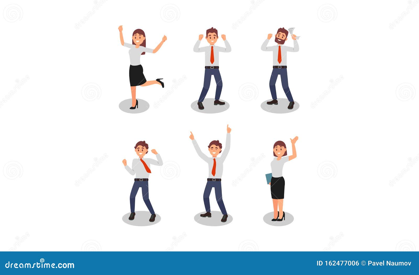 Happy Office Workers Smiling Vector Illustrations Set Stock Vector ...