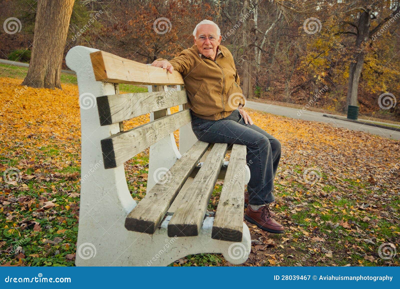 Happy Old Man on Bench stock image. Image of male, alone - 28039467