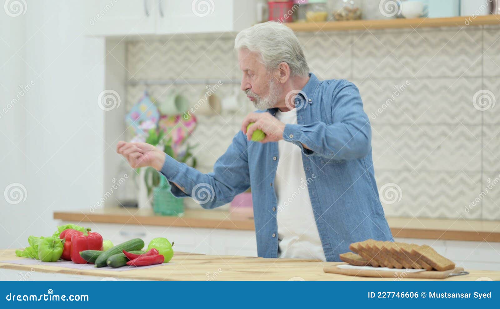 Happy Old Man Dancing in Kitchen Stock Photo - Image of partners ...