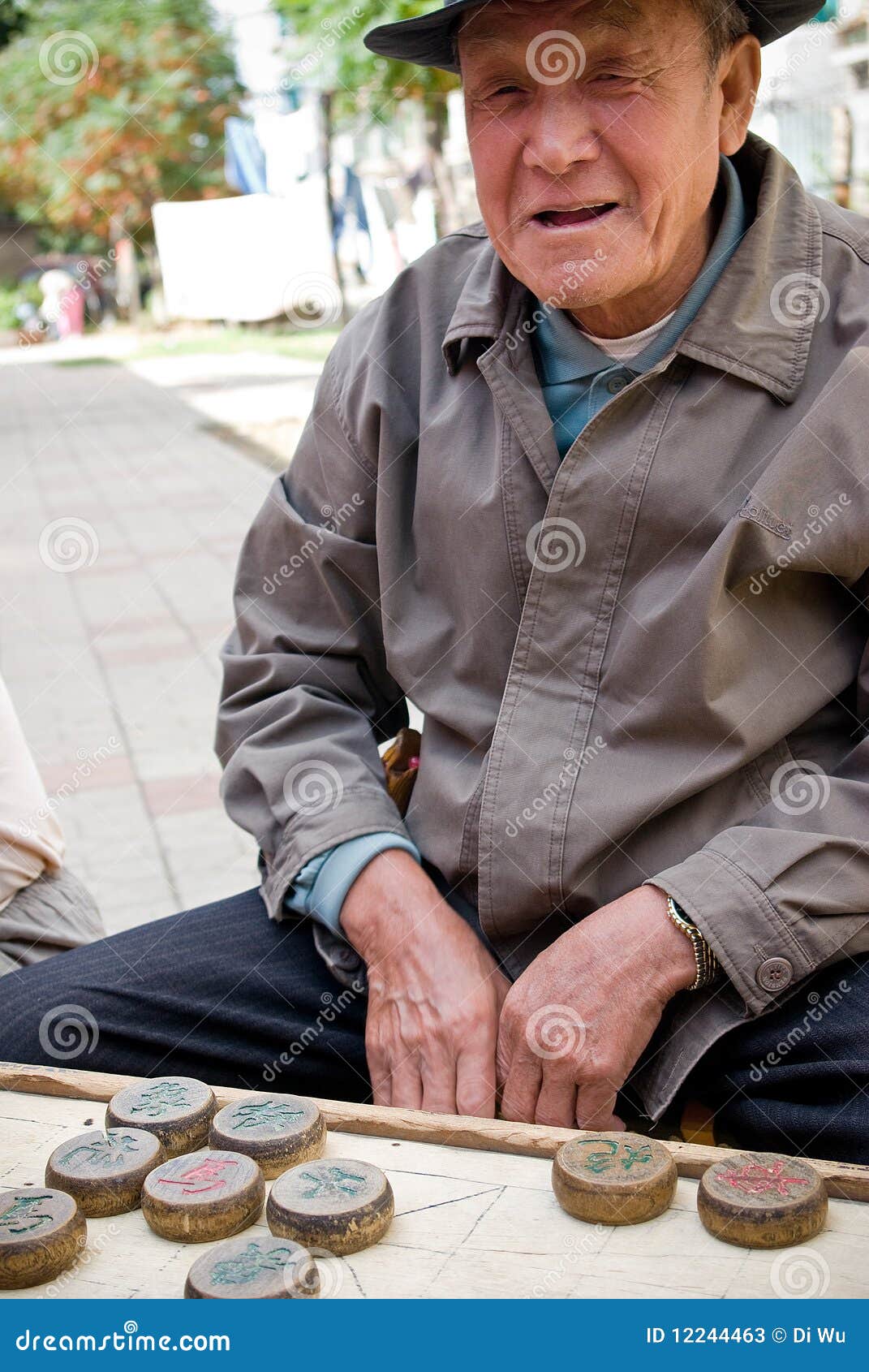 Happy Old Man Playing Chinese Chess Stock Image - Image of active ...