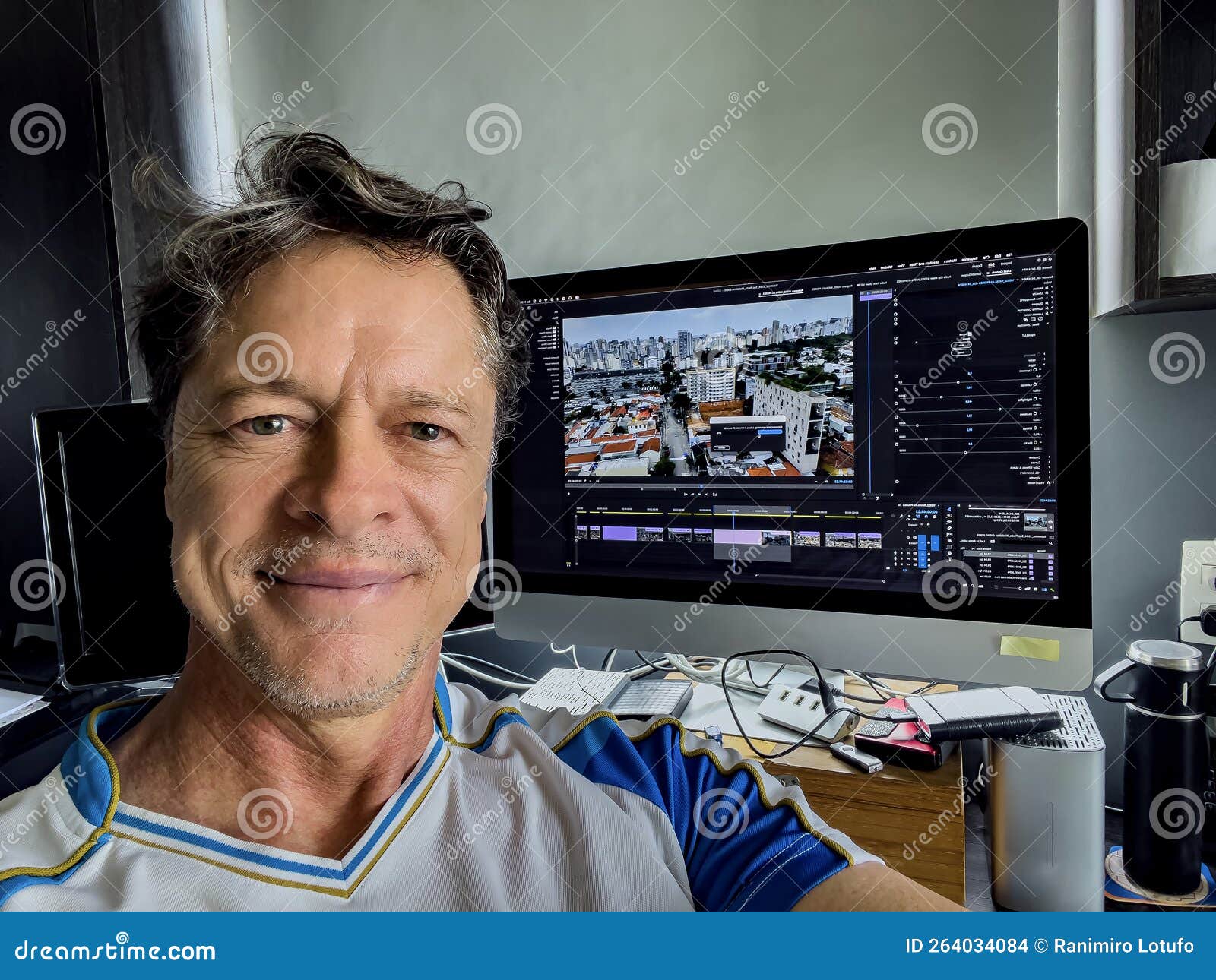 Happy Old Man Working on the Computer. Stock Photo - Image of editing ...