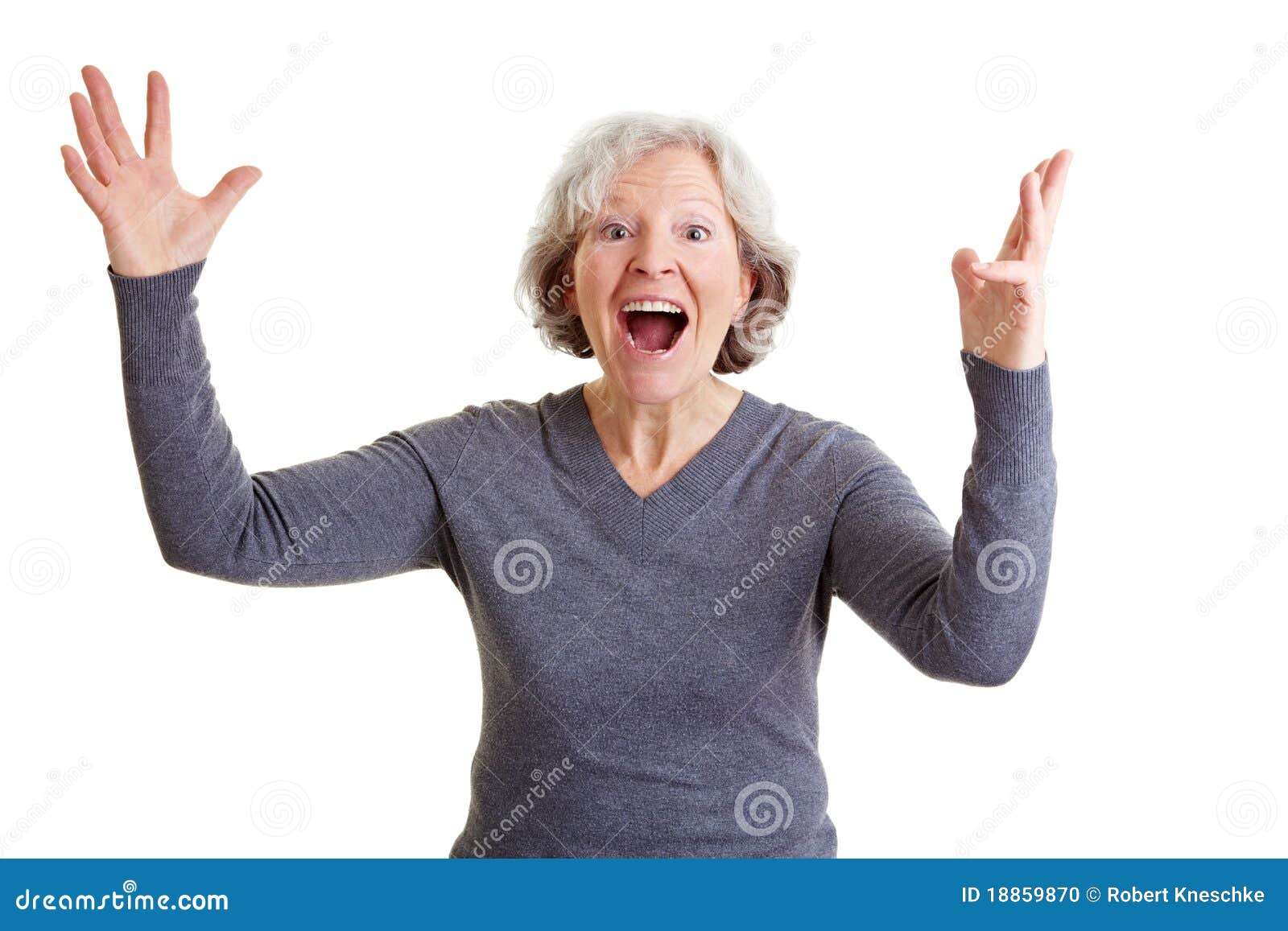 Happy old woman cheering stock photo. Image of self, satisfaction ...