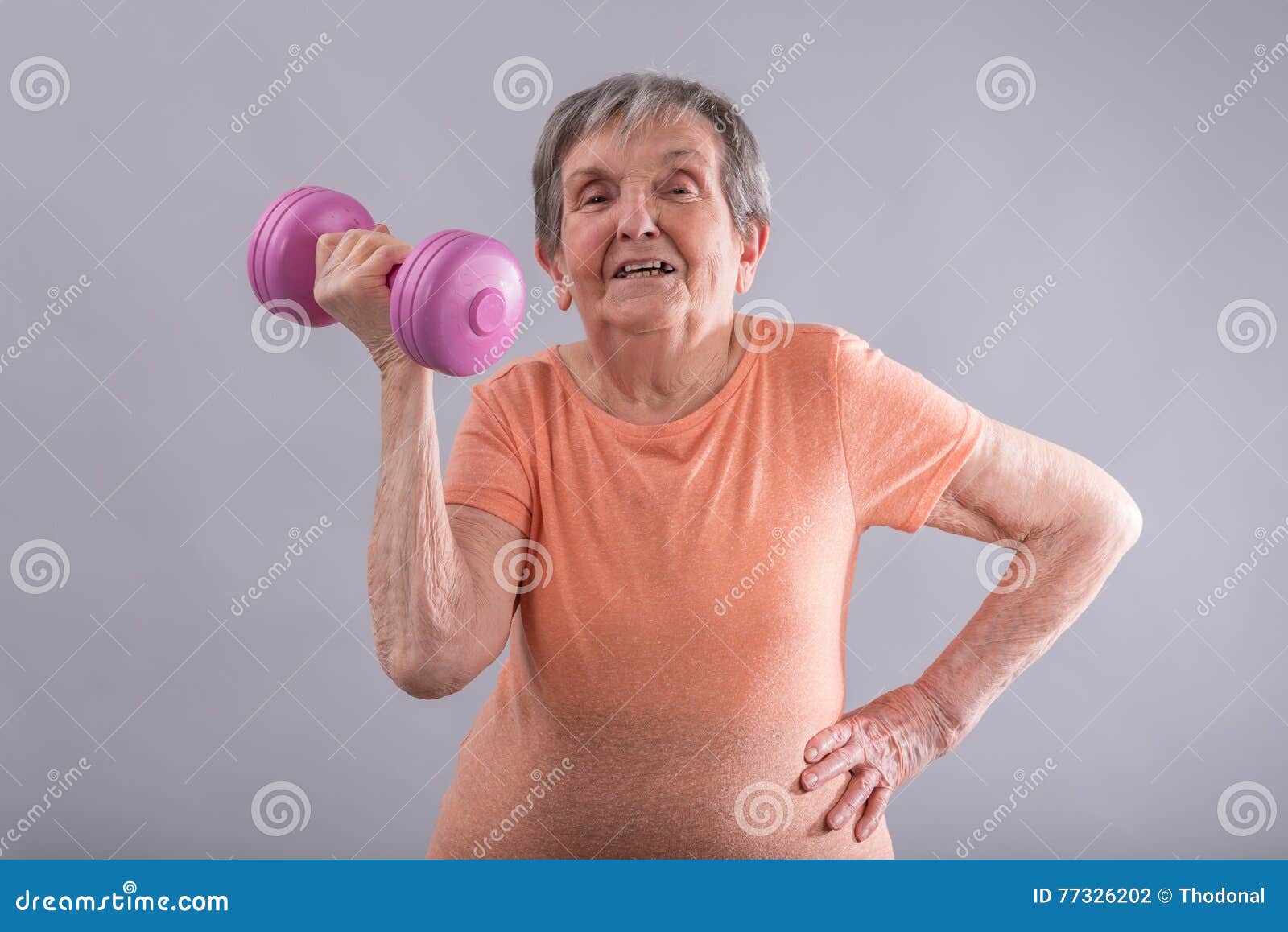 Happy Old Woman Making Exercises Stock Photo - Image of physical ...