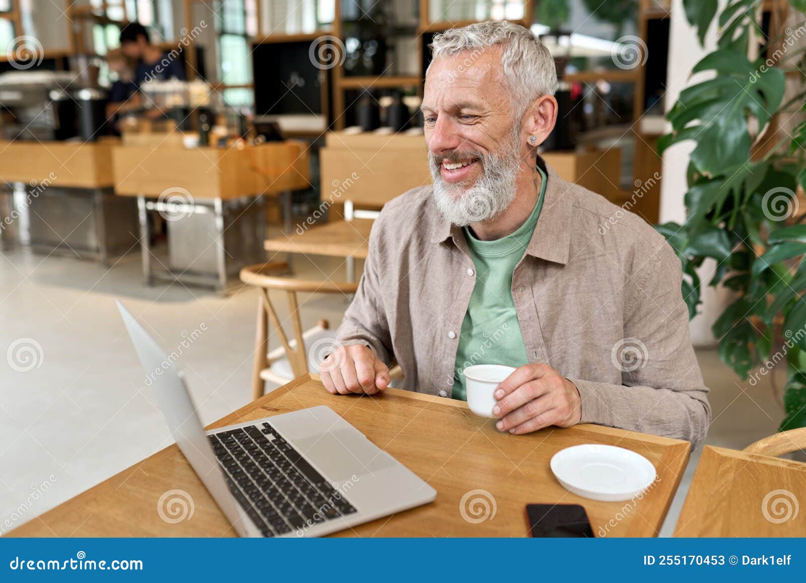 Happy Older Business Man Using Laptop Remote Working or Virtual ...