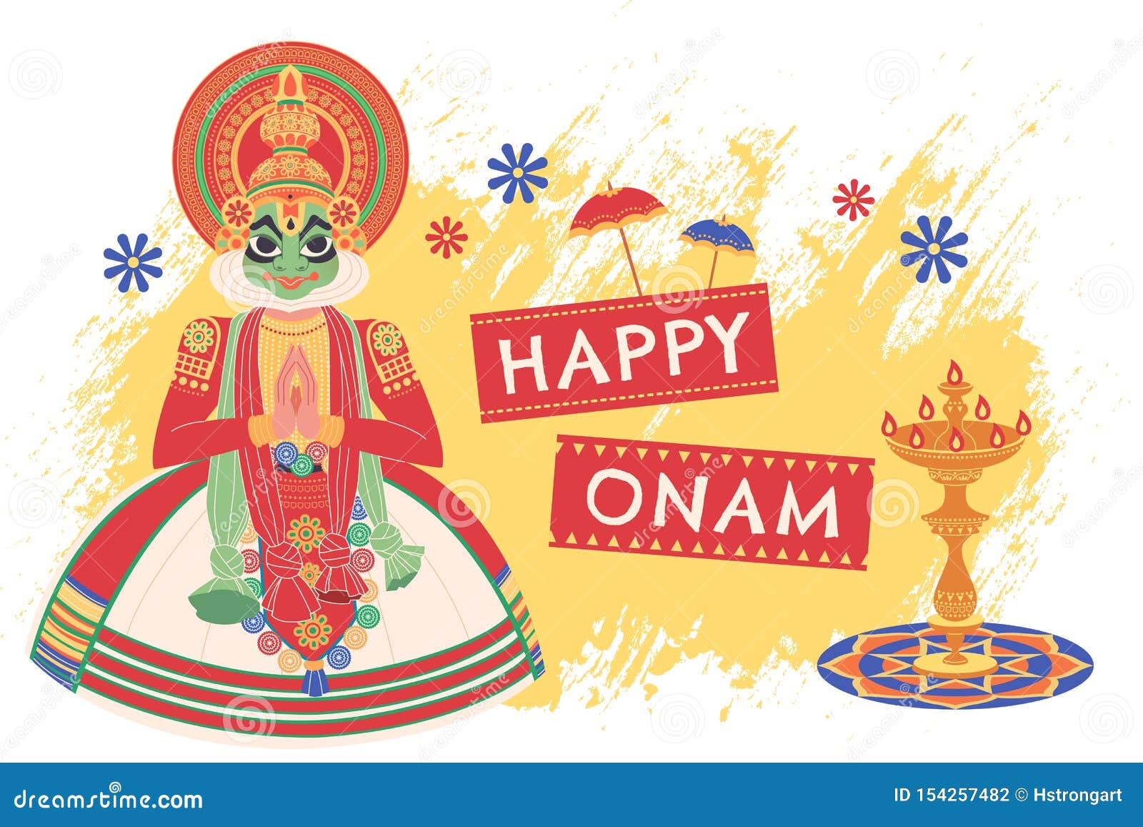 Happy Onam Kerala Kathakali Stock Illustration - Illustration of ...