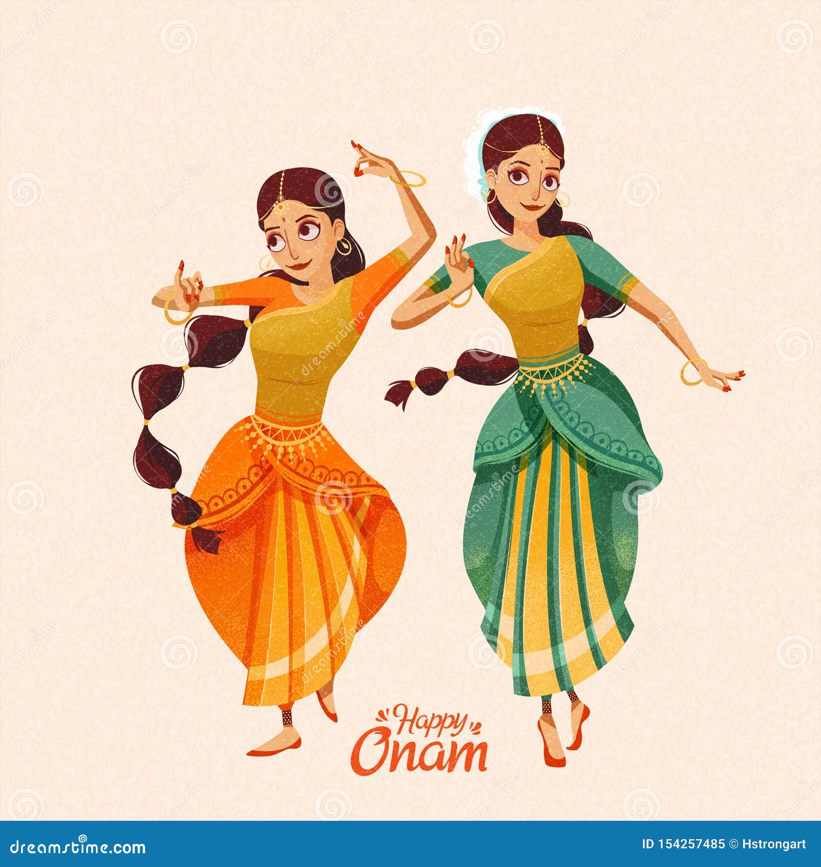 Happy Onam Two Beautiful Dancers Stock Vector - Illustration of girl ...