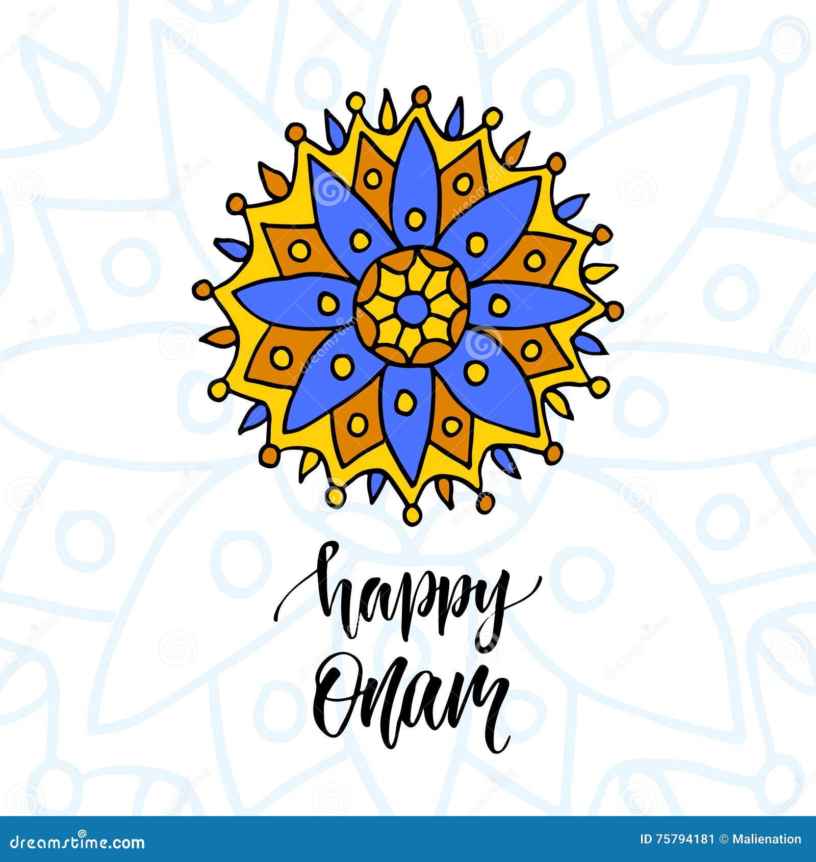 Happy Onam Vector Illustration. Holiday Modern Calligraphy with Mandala ...