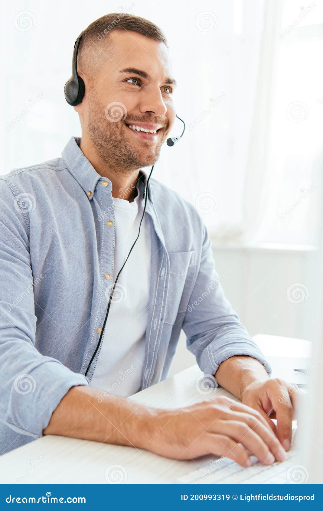 Happy Operator in Brokers Agency Typing Stock Image - Image of broker ...