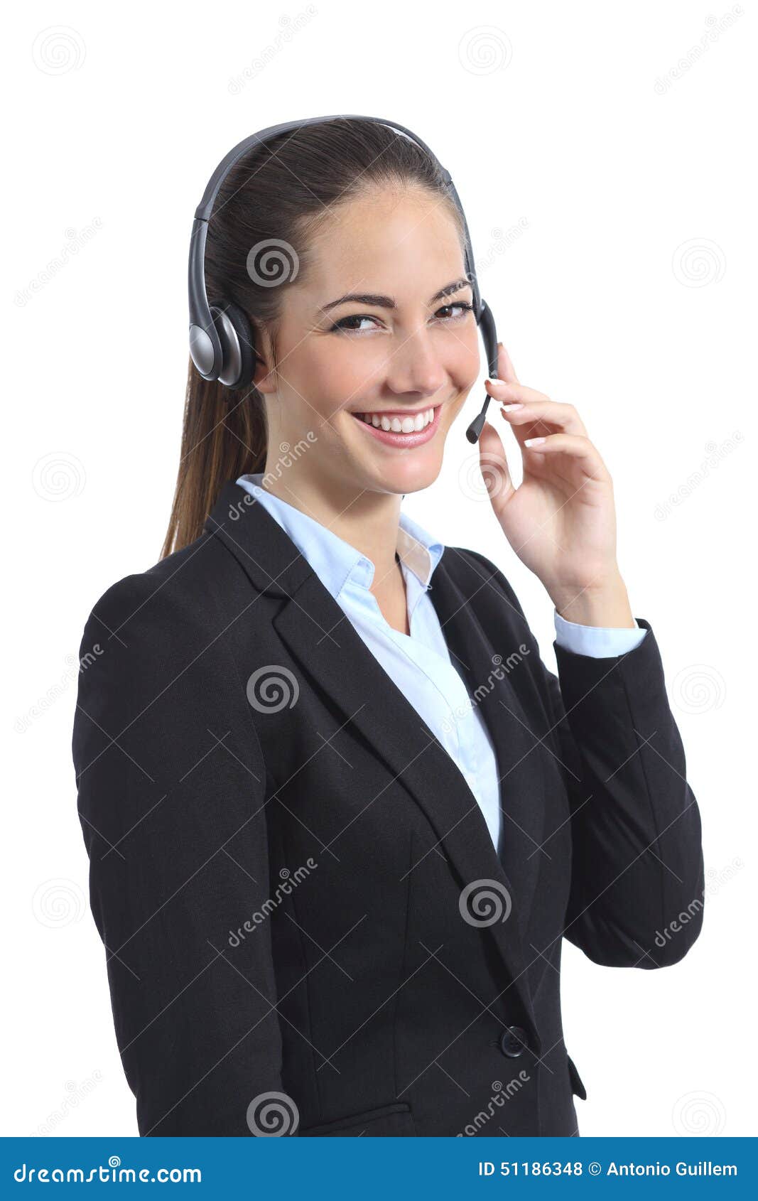 Happy Operator with Headset Attending on the Phone Stock Photo - Image ...