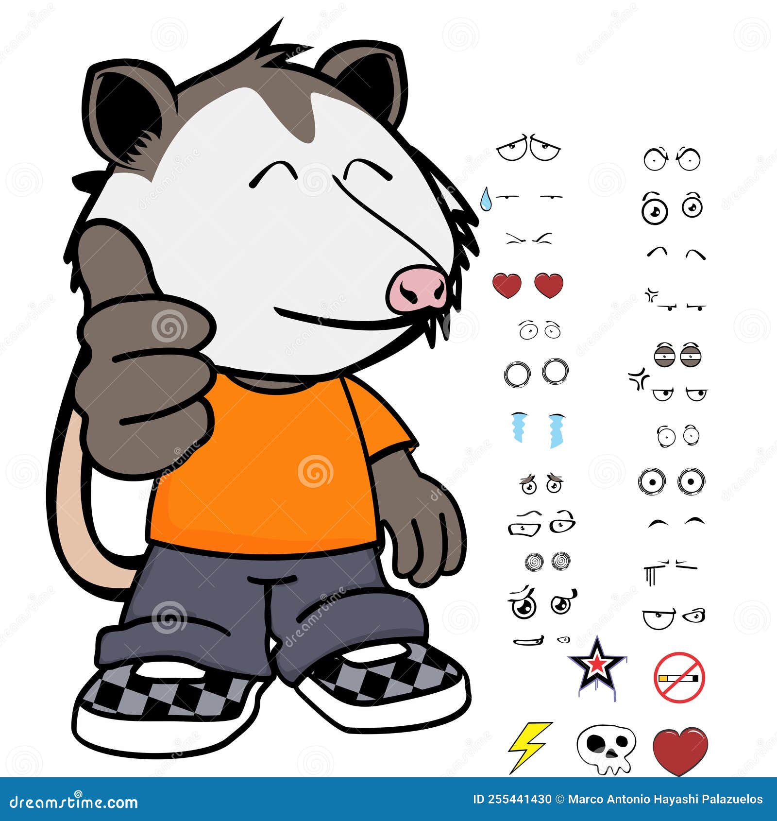 Happy Opossum Character Cartoon Kawaii Expressions Set Stock Vector ...