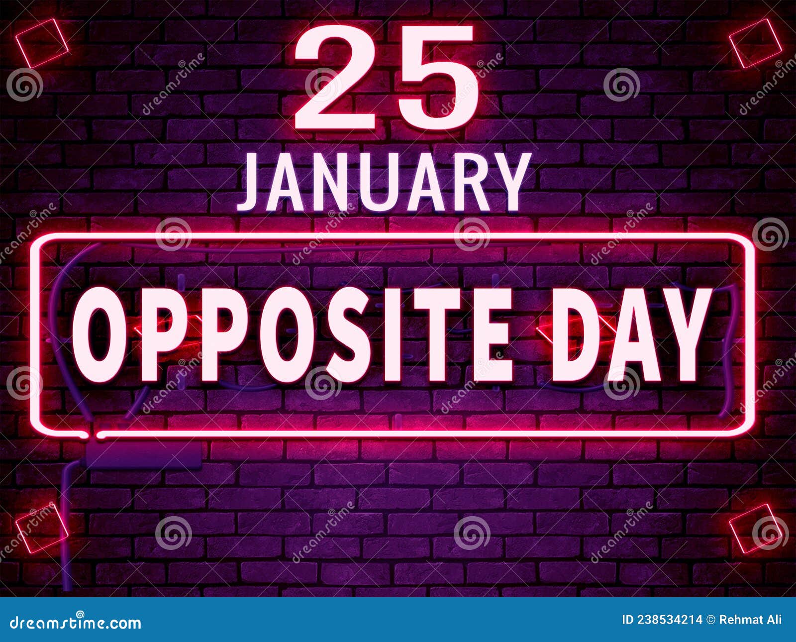 25 January, Opposite Day, Neon Text Effect on Bricks Background Stock ...