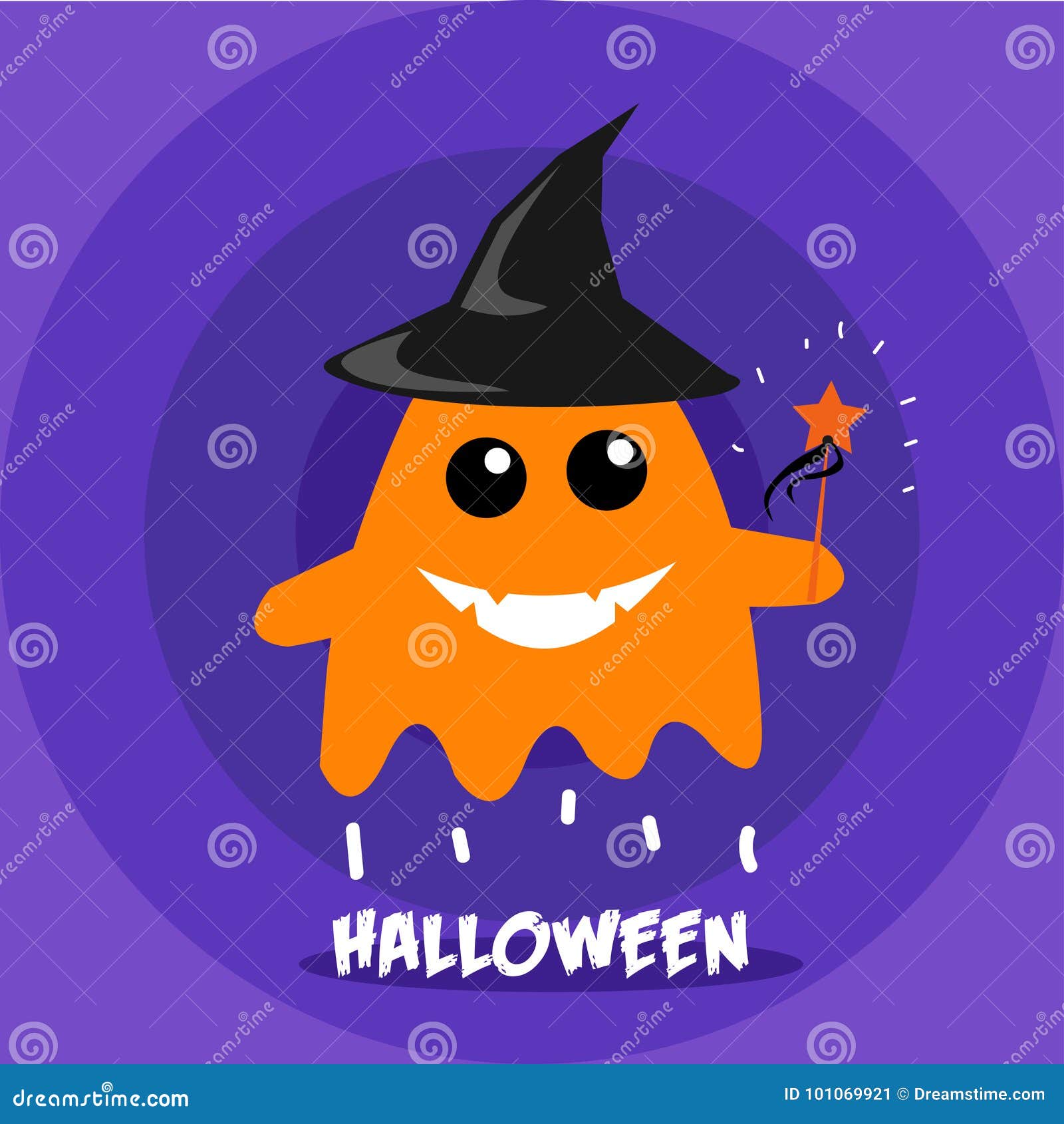 Happy Orange Ghost on the Purple Layer. Halloween Vector Image Stock ...