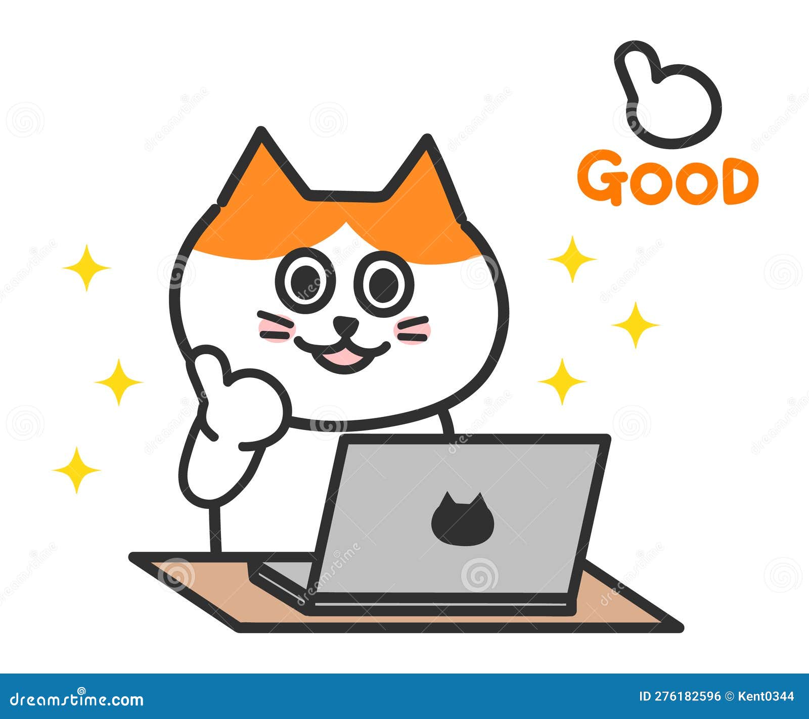 Happy Orange Tabby Cartoon Cat while Using a Computer. Stock Vector ...