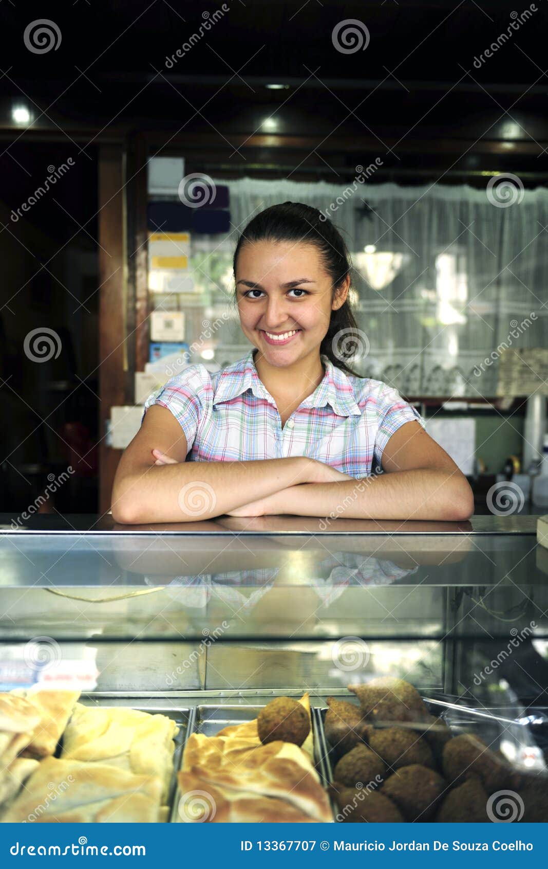 Happy owner of snack-bar stock image. Image of caucasian - 13367707