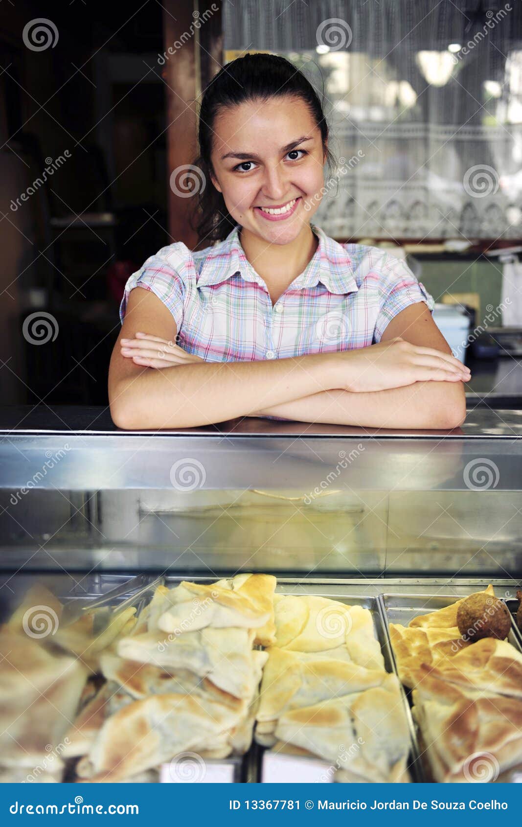 Happy owner of snack-bar stock image. Image of inside - 13367781