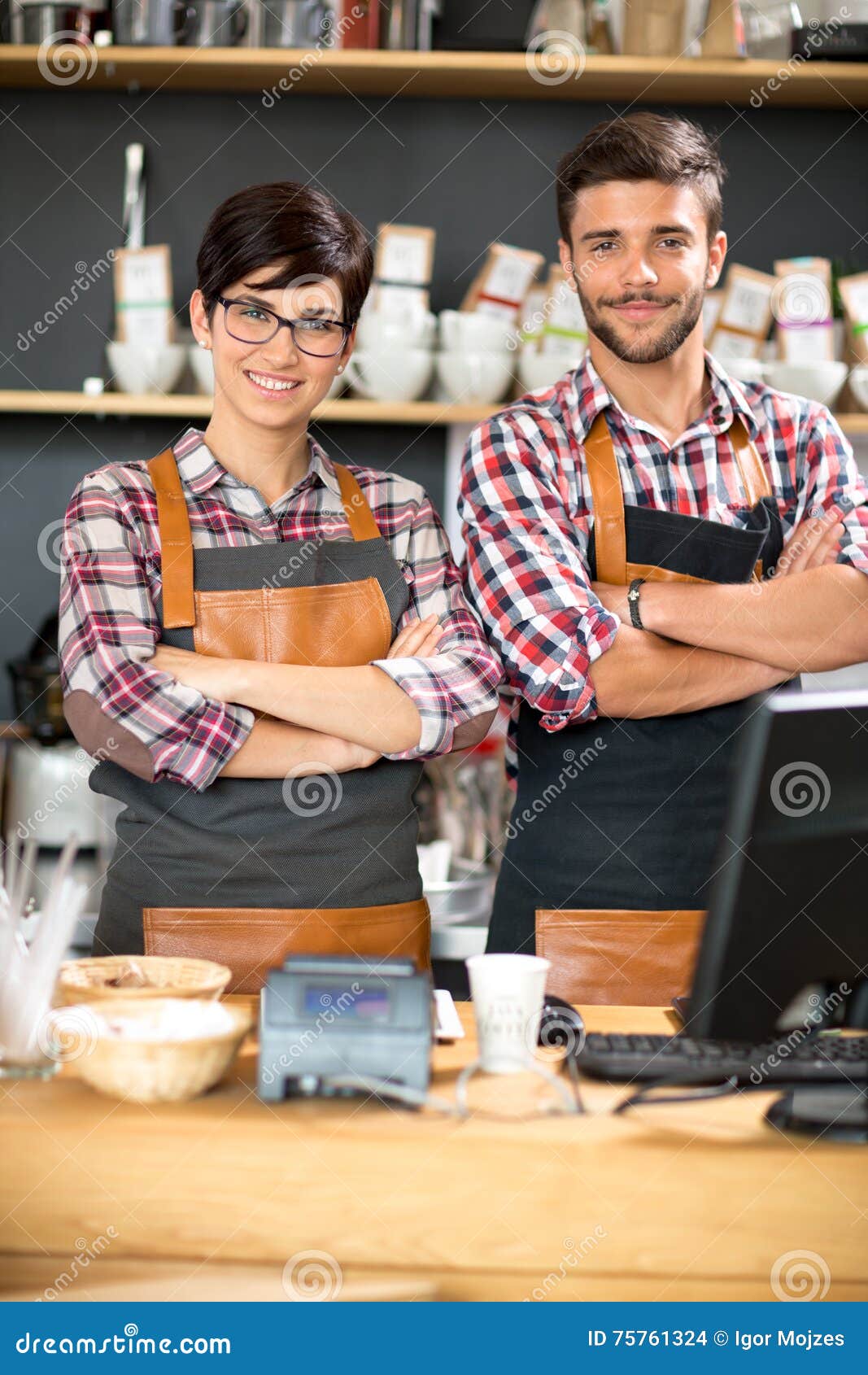 Happy Owners of Coffee Shop Stock Photo - Image of person, barista ...